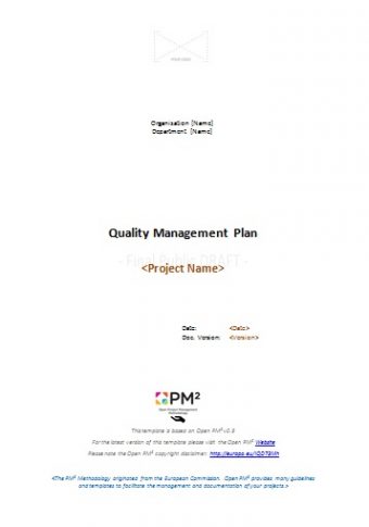 PM² Artefacts | Templates | Planning Phase | Quality Management Plan ...